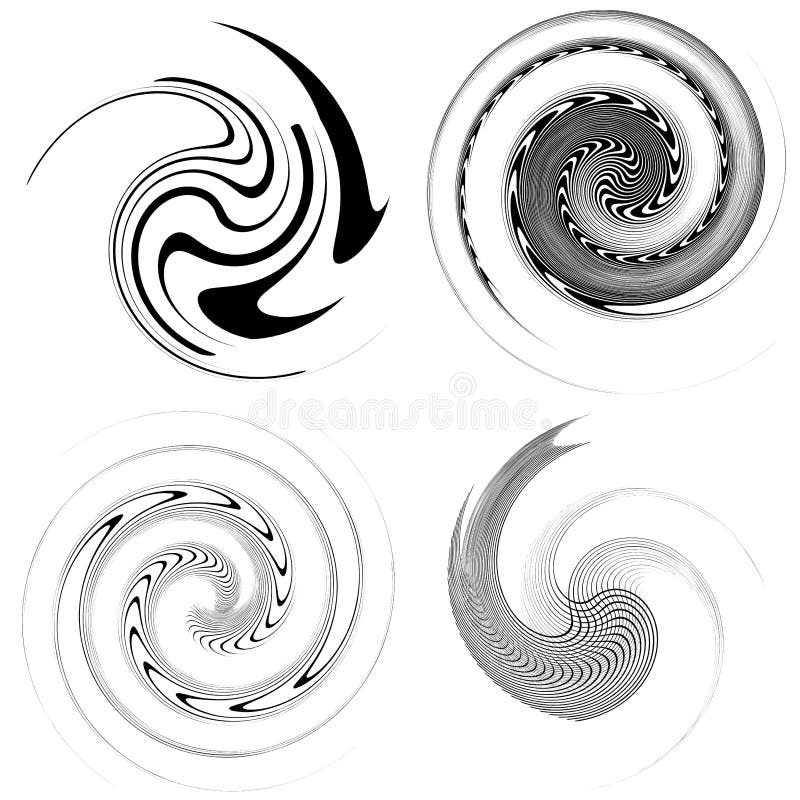 Set of Black and White Vortex, Volute Shapes. Twisted Helix Elements ...