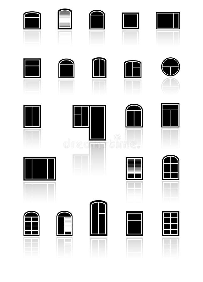 Set Black Windows with Reflection Stock Illustration - Illustration of ...