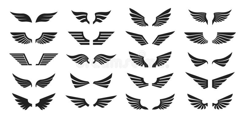 Set of Black Wings Icons. Wings Badges. Collection Wings Badges. Vector ...