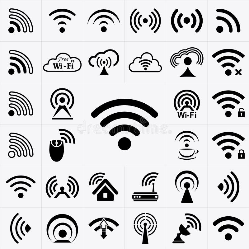 Black Wireless Icons. Set Icons for Wifi Control Access and Ra Stock ...