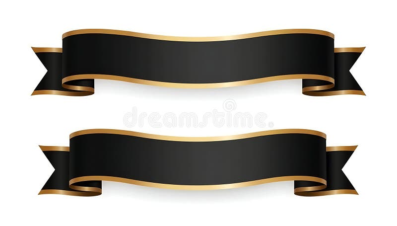 Set of Black and Yellow Ribbon Banner on White Background Stock ...