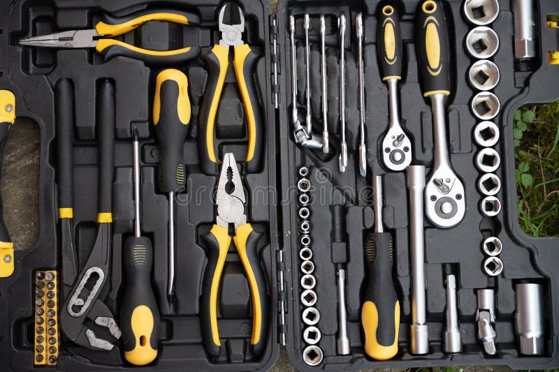 A Set of Black and Yellow Tools Stock Photo - Image of forceps, tool ...