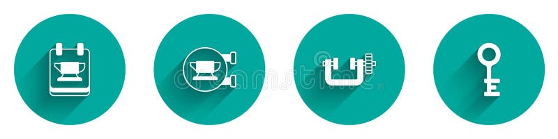 Set Blacksmith Anvil Tool, Clamp and and Old Key Icon with Long Shadow ...