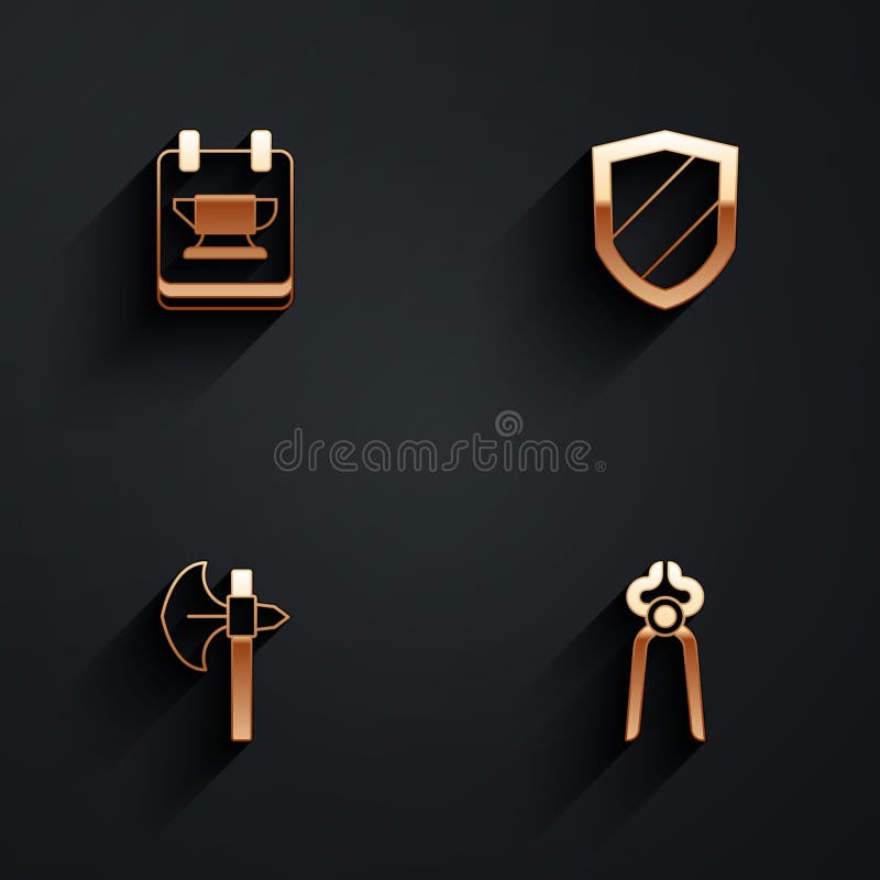 Set Blacksmith Anvil Tool, Shield, Medieval Axe and Pliers Icon with ...