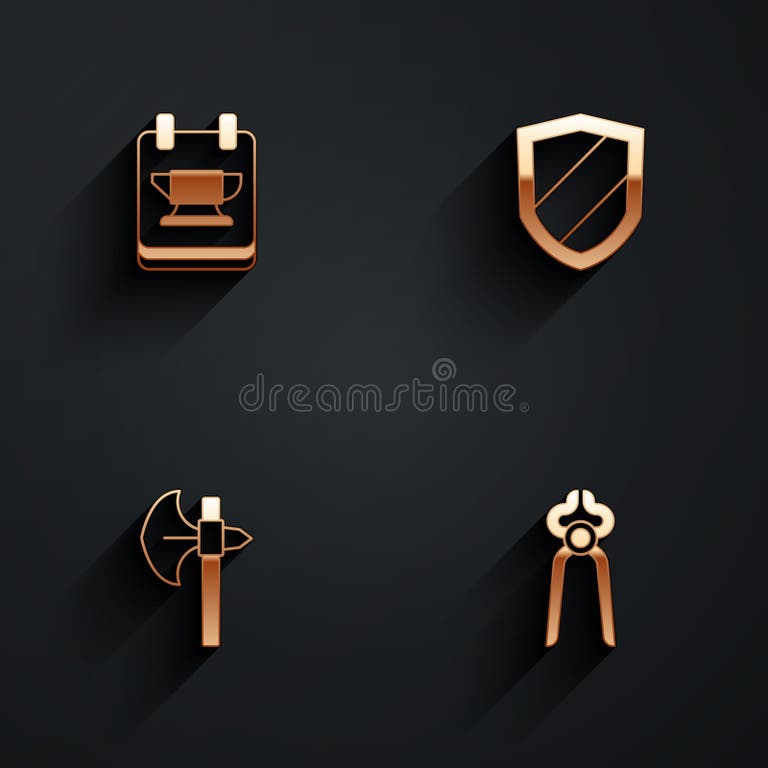 Set Blacksmith Anvil Tool, Shield, Medieval Axe and Pliers Icon with ...