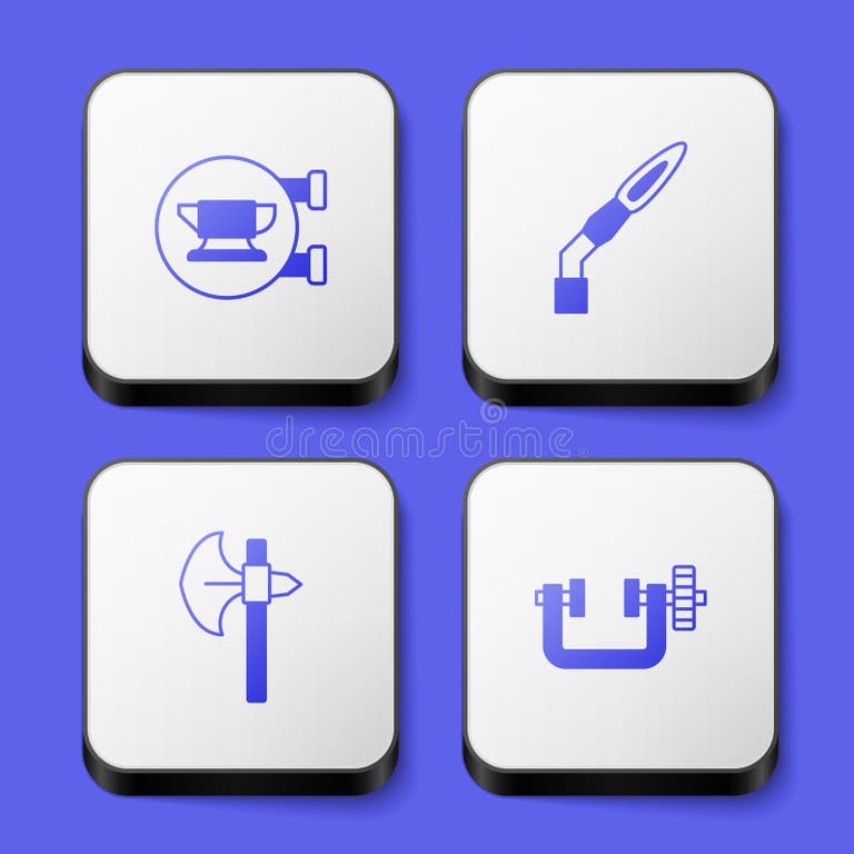 Set Blacksmith Anvil Tool, Welding Torch, Medieval Axe and Clamp and ...