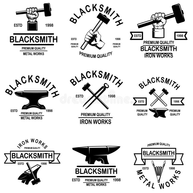 Set of Blacksmith and Iron Works Emblems. Design Element for Logo ...