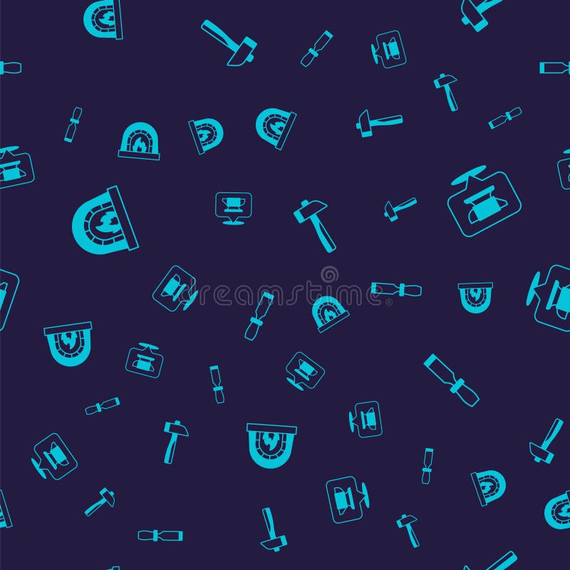 Set Blacksmith Oven, Anvil Tool, Hammer and Rasp Metal File on Seamless ...