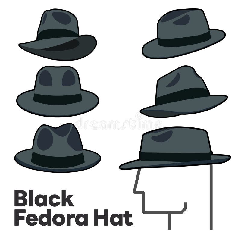 Set Blank Black Fedora Hat Vector for Template. Black Fedora Hat ...