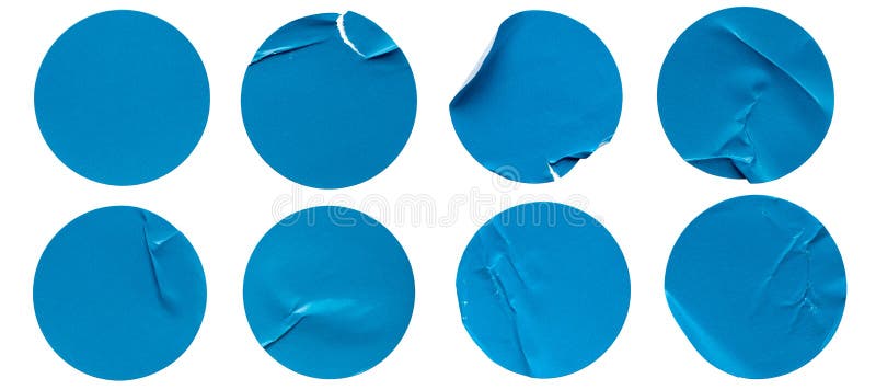 A Set of Blank Blue Round Adhesive Paper Sticker Label Isolated on ...