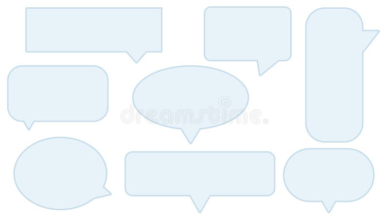 Set of a Blank Cute Pastel Blue Speech Bubble, Conversation Box, Chat ...