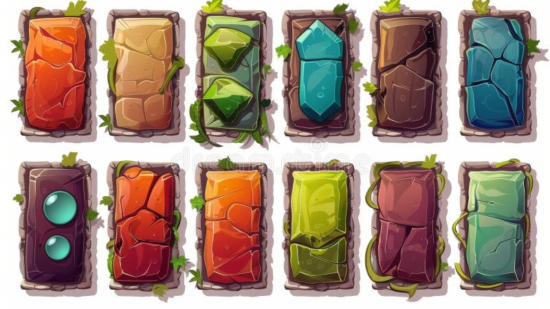 A Set of Blank Game Buttons, Rectangular Frames or User Interface Level ...