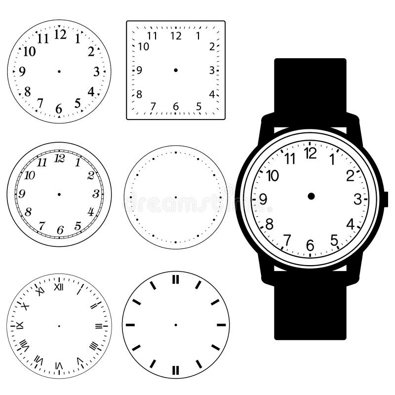 Set of Blank Hand Watch Face and Blank Wall Clock Face Vector Stock ...