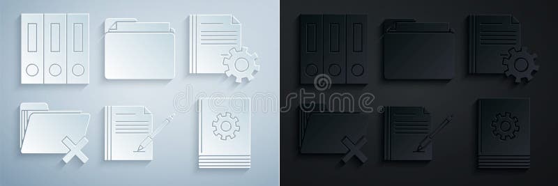 Set Blank Notebook and Pen, Document Settings with Gears, Delete Folder ... Set Blank Notebook and Pen, Document Settings with Gears, Delete Folder ...
