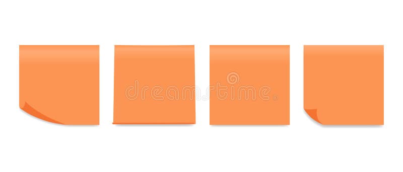 Set of Blank Orange Sticky Notes Isolated on White Background Stock ...