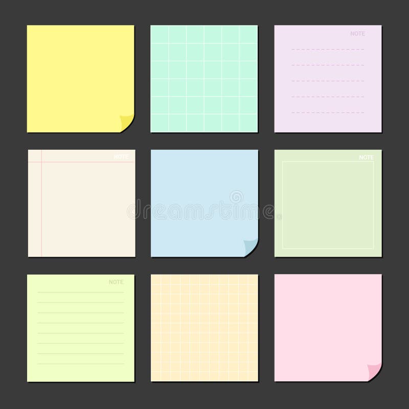 Set of Blank Paper Note Illustrations with Pastel Color. Stock Vector ...