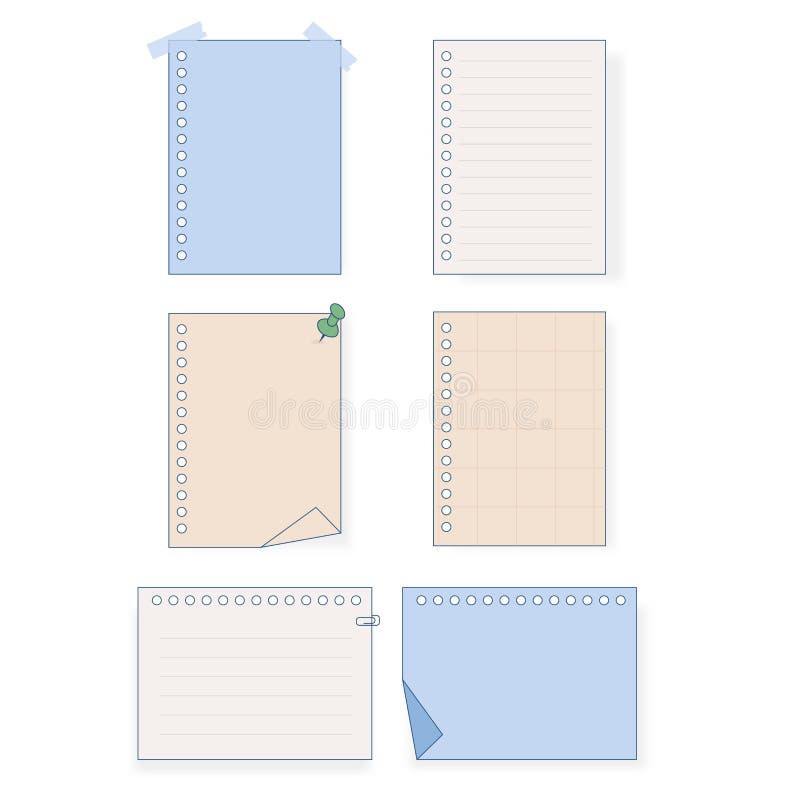 Set of Blank Paper Notes, Stickers for Notebook with Staple. Vector ...