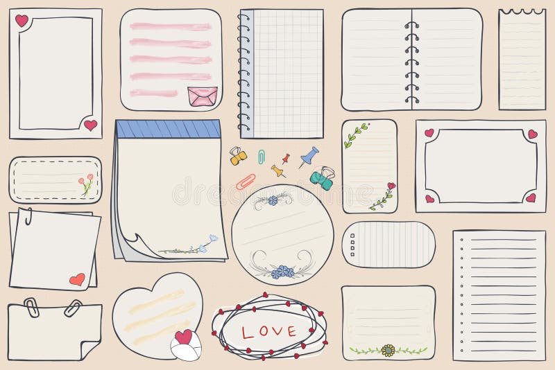Set Blank Paper Notes. Vector Elements for Notebook, Diary, Reminders ...