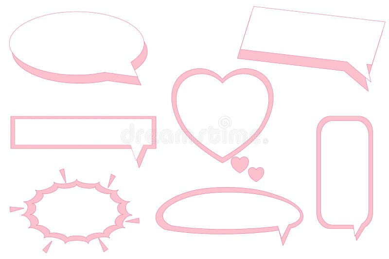 Set of the Blank Pink Speech Bubble, Conversation Box, Chatbox, Frame ...