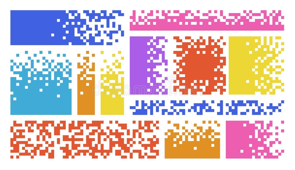 Set of Blank Pixelated Geometric Multicolor Shape. Colorful Broken ...