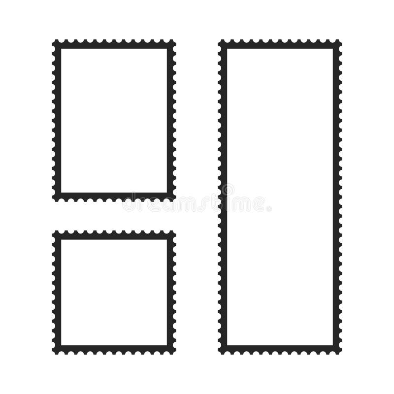 Set of Blank Postage Stamp Frames with Perforated Edges Silhouette ...