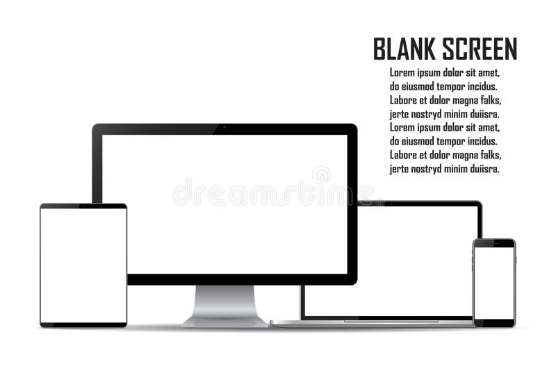 Set of Blank Screens. Computer Monitor, Laptop, Tablet, Smartphone ...