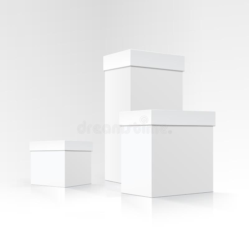 Set of Blank White Carton Boxes of Different Sizes and Shapes in ...