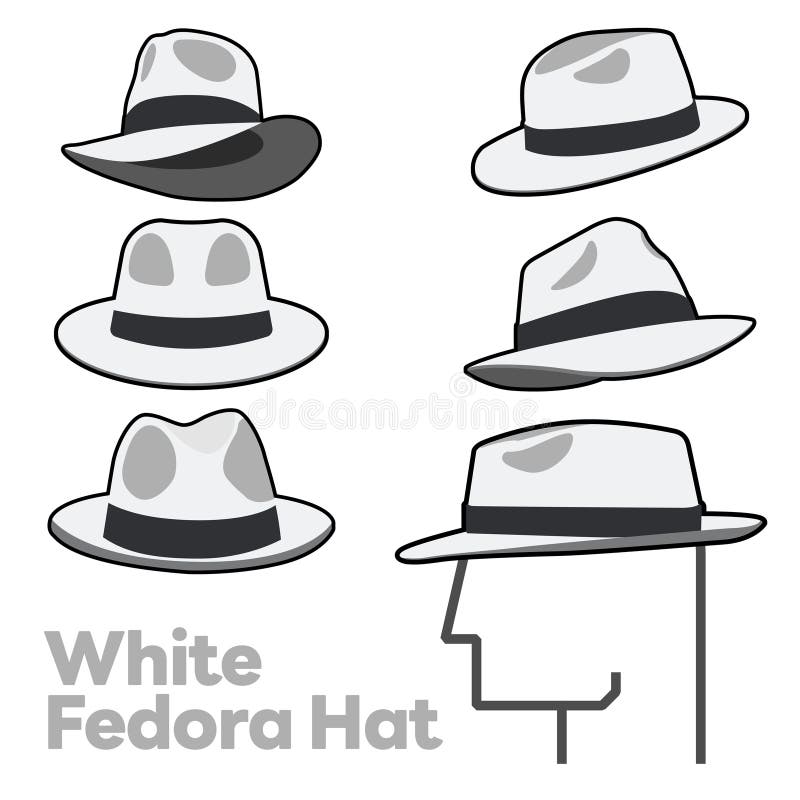Set Blank White Fedora Hat Vector for Template. White Fedora Hat ...