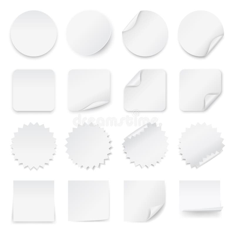 Set of Blank White Labels with Rounded Corners in Different Shapes ...