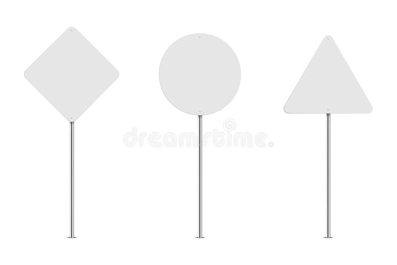Set of Blank White Road Signs Stock Illustration - Illustration of ...
