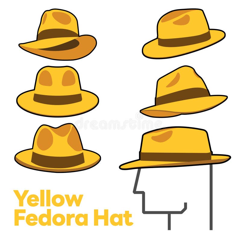 Set Blank Yellow Fedora Hat Vector for Template. Yellow Fedora Hat ...