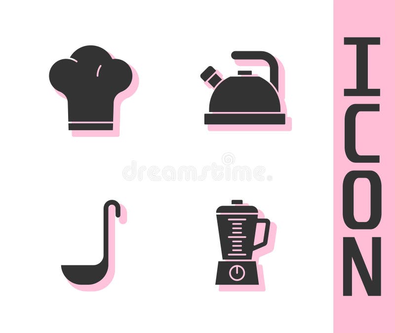 Set Blender, Chef Hat, Kitchen Ladle and Kettle with Handle Icon ...