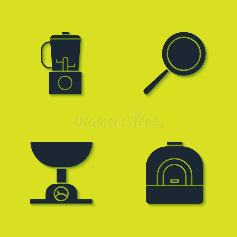 Set Blender, Oven, Electronic Scales and Frying Pan Icon. Vector Stock ...