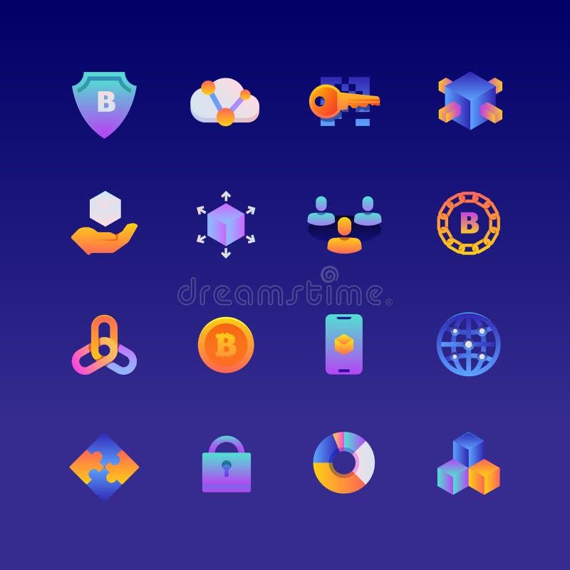 Set of Blockchain. Vector Gradient Icons. Editable Color. 48x48 Pixel ...