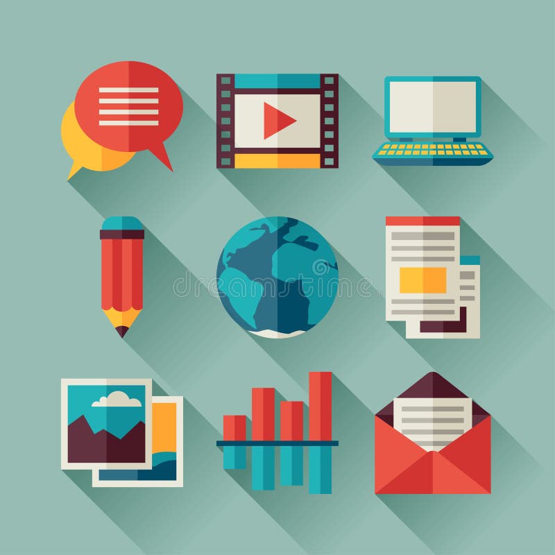 Set of Blog Icons in Flat Design Style Stock Vector - Illustration of ...