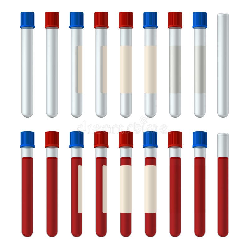 Set of Blood Sample Containers with Red and Blue Cap Isolated on White ...