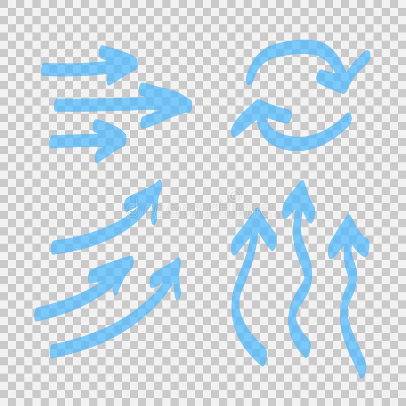 Set of Blue Arrow Showing Air Flow Isolated on Transparent Background ...
