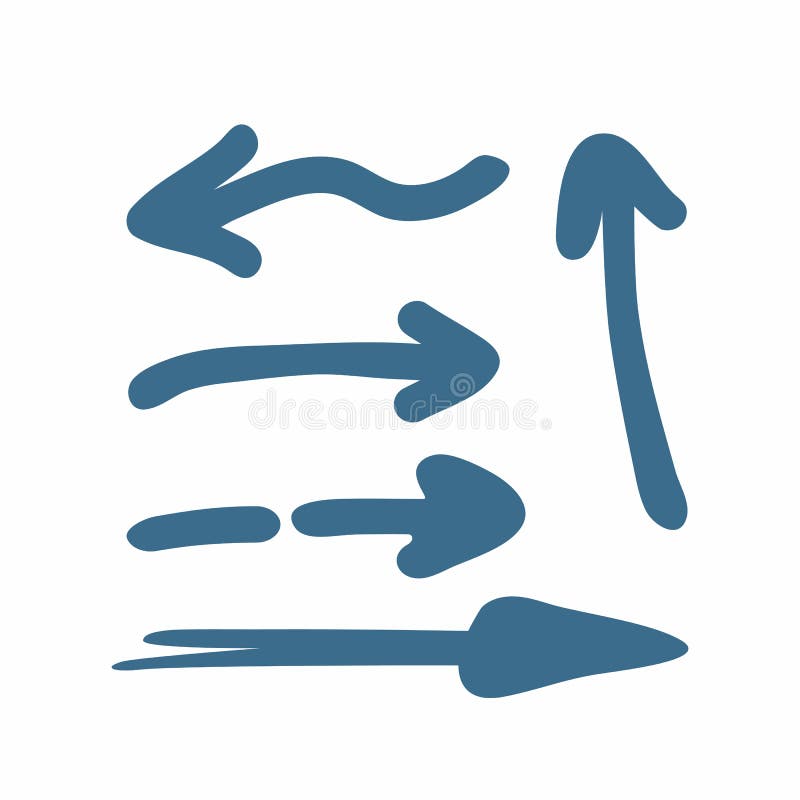 Set of Blue Arrows Drawn by Hand. Sketch, Doodle Stock Vector ...