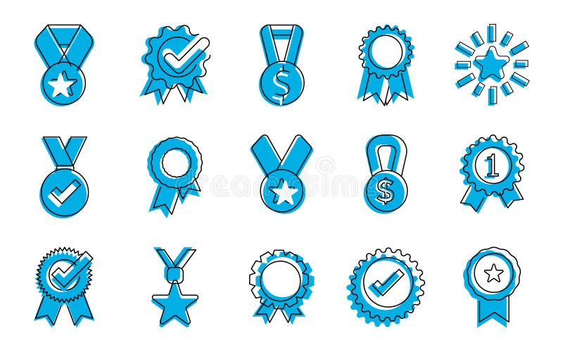 Set of Blue Award Certificate Icons. Vector Illustration Stock Vector ...