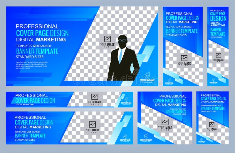 Set of Blue and Black Web Banners Templates Stock Vector - Illustration ...