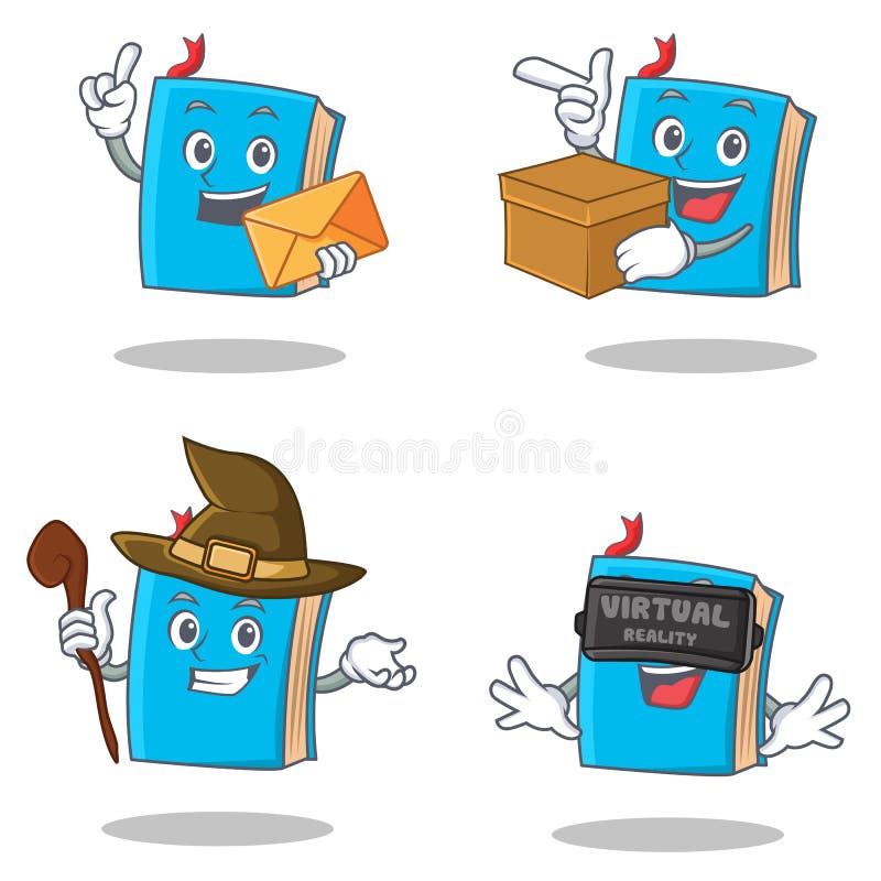 Set of Blue Book Character with Envelope Box Witch Virtual Stock Vector ...