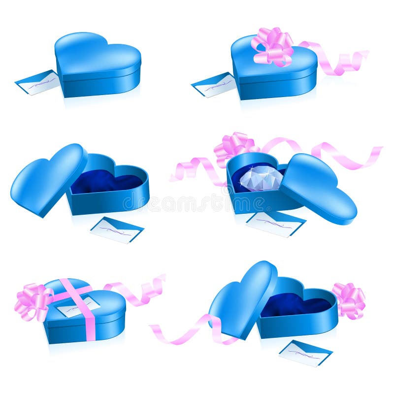 Set of Blue Boxes in Heart Shape Stock Vector - Illustration of ...