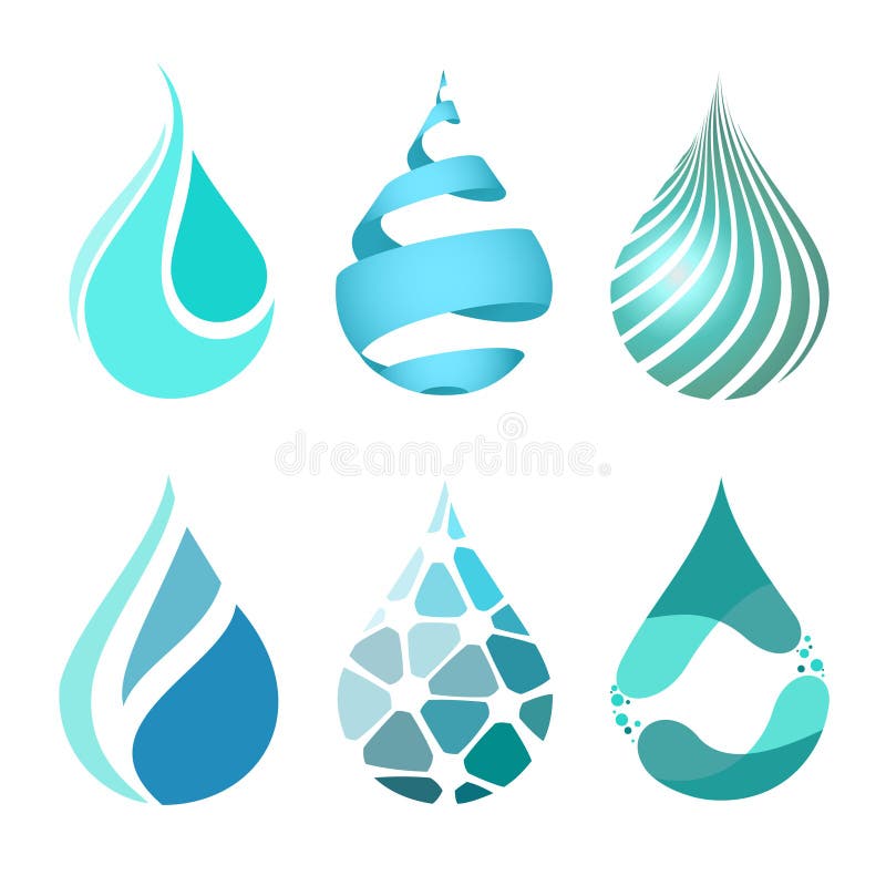 Set of Blue Bright Different Water Drop Icons. Water Drop Logo Stock ...
