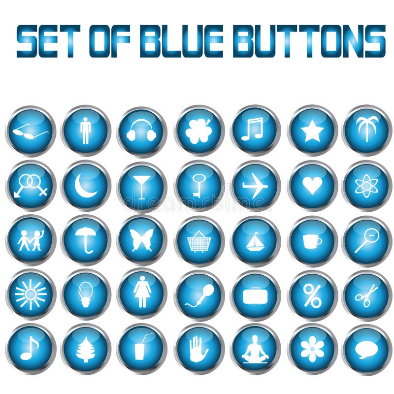 Blue Buttons with Icons for Pc Stock Illustration - Illustration of ...