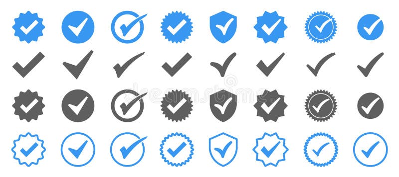 Set of Blue Certificate Symbol. Check Icon in Star and Shield Stock ...