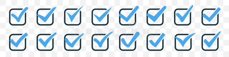 Set of Blue Check Marks or Ticks in Boxes Stock Vector - Illustration ...