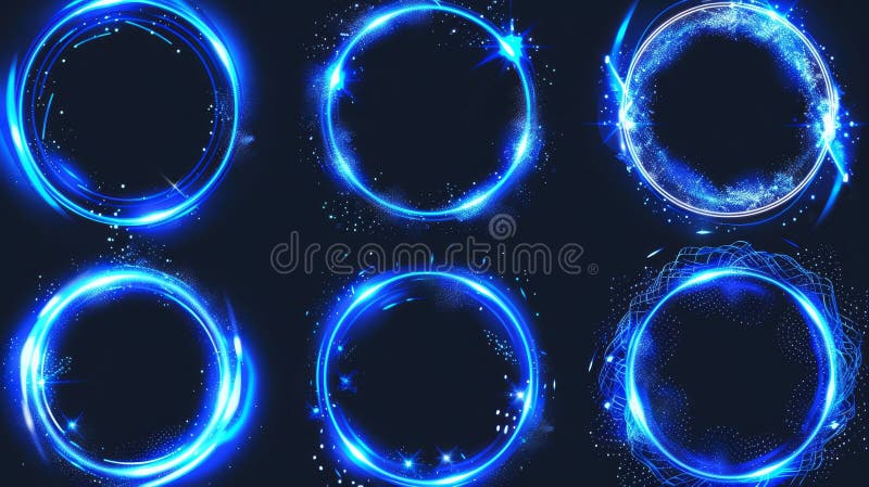 A Set of Blue Circle Frames Isolated on a Transparent Background with ...