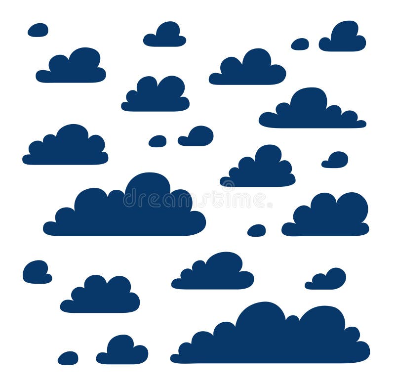 Set of Blue Clouds Isolated on White Background, Silhoutte Clouds Collection Cartoon Vector ...