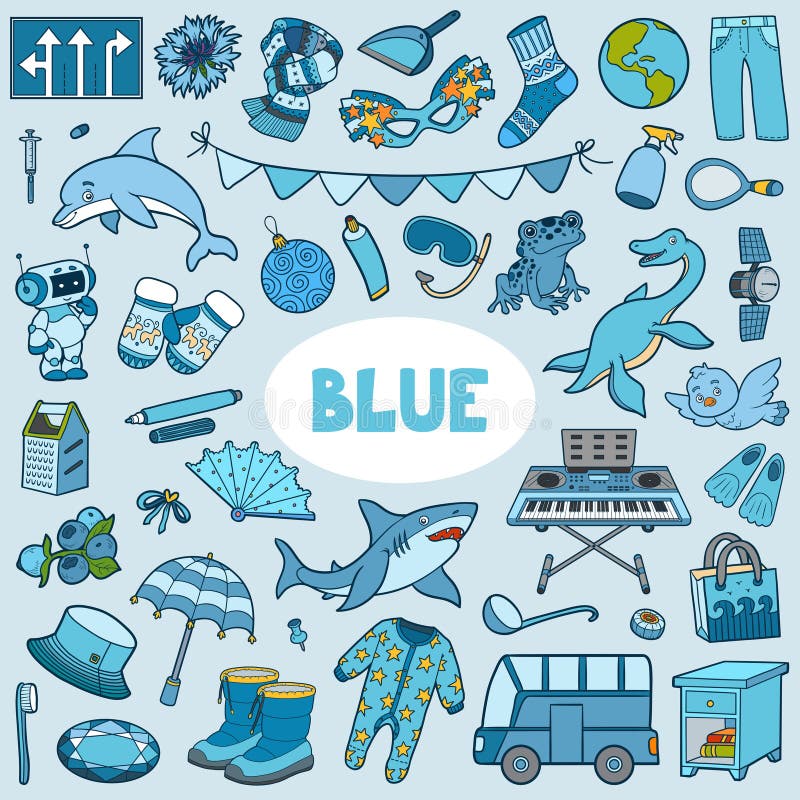 Set of Blue Color Objects. Visual Dictionary for Children about the ...