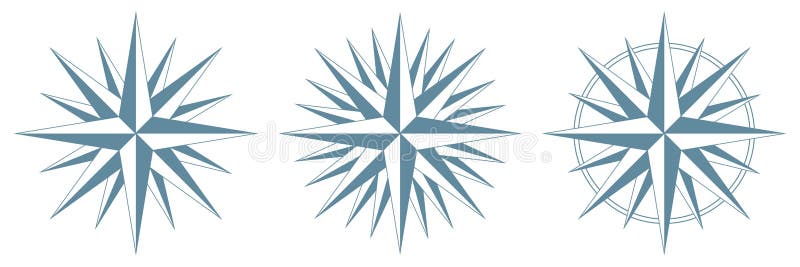 Set of Blue Colored Vector Illustration Icons of Compass Rose Stock ...